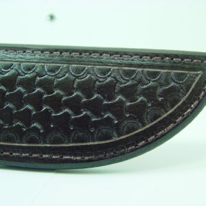 Buck 124 Leather Knife Sheath Vertical, Right hand carry BLACK. Handtooled in Round Basket Weave pattern. Sheath only.