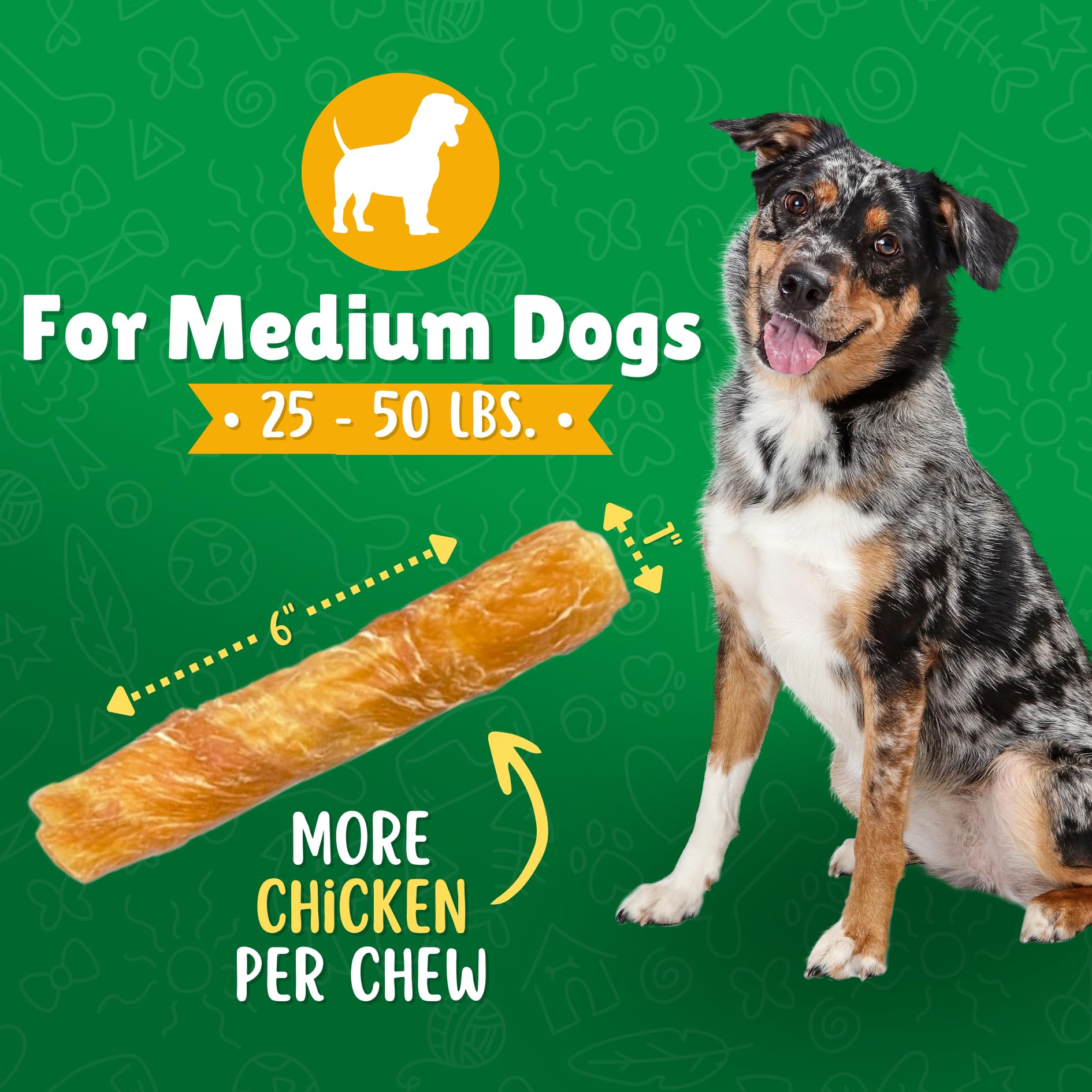 Lucky Premium Treats Chicken Wrapped Dog Treats – USA Made Raw Hide Sticks for Medium Dogs – Long Lasting, Preservative Free Dog Treats – 19 Chews