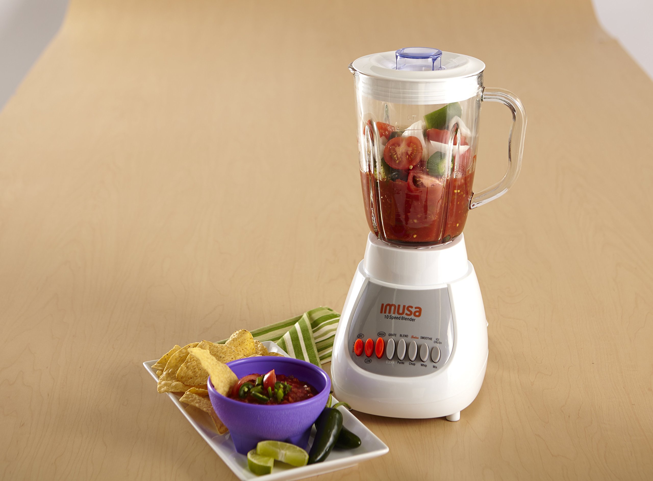 IMUSA USA GAU-80313W 10-Speed Countertop Blender with 42 oz Glass Jar, White