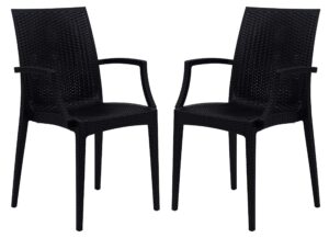 leisuremod hickory weave indoor outdoor patio dining side armchair set of 2 (black)