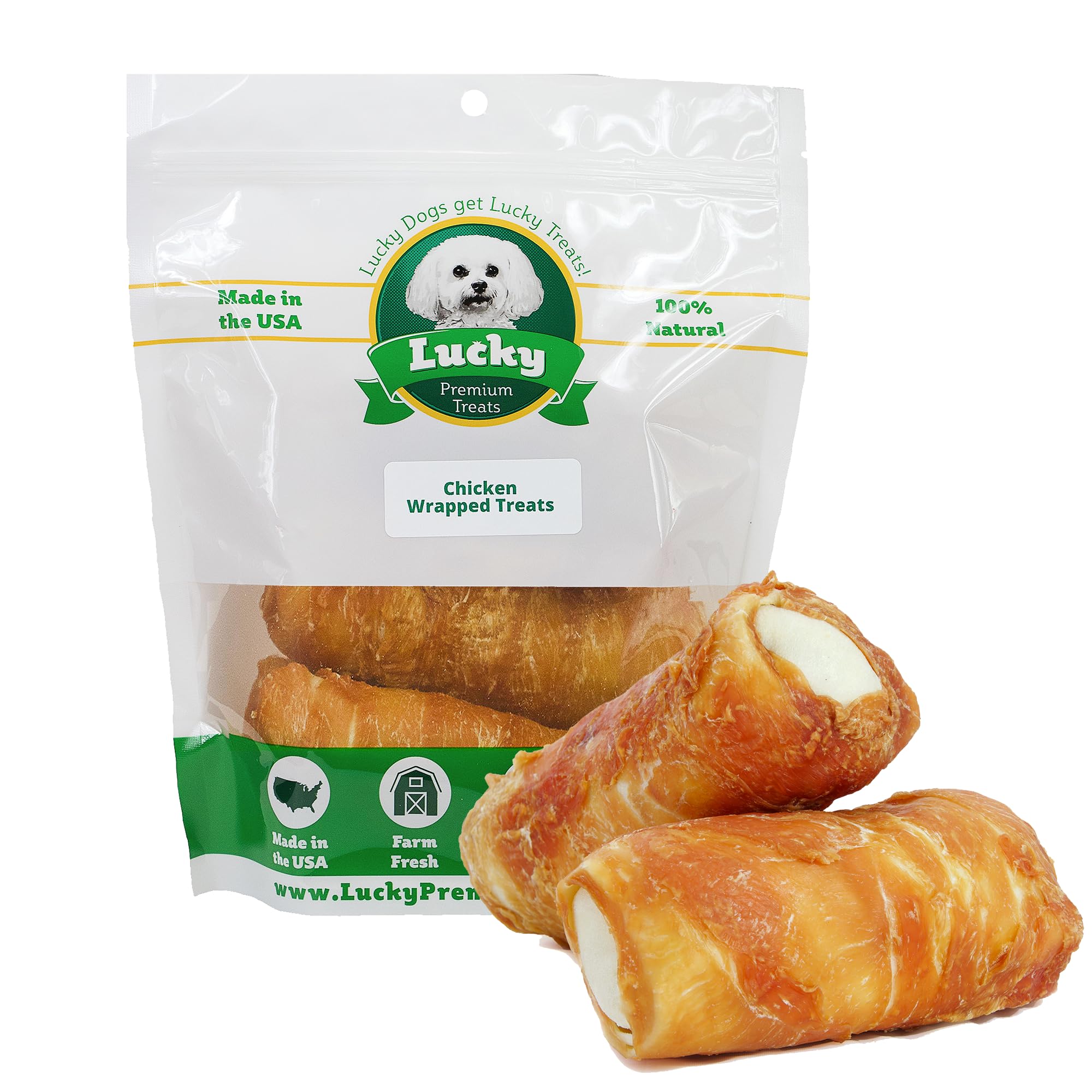 Lucky Premium Treats Chicken Wrapped Dog Treats – USA Made Raw Hide Sticks for Extra Large Size Dogs – Long Lasting, Preservative Free Dog Treats – 4 Chews