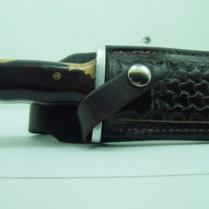 Buck 124 Leather Knife Sheath Vertical, Right hand carry BLACK. Handtooled in Round Basket Weave pattern. Sheath only.