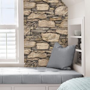 NuWallpaper NU2065 Hadrian Stone Wall Peel & Stick Wallpaper, Brown