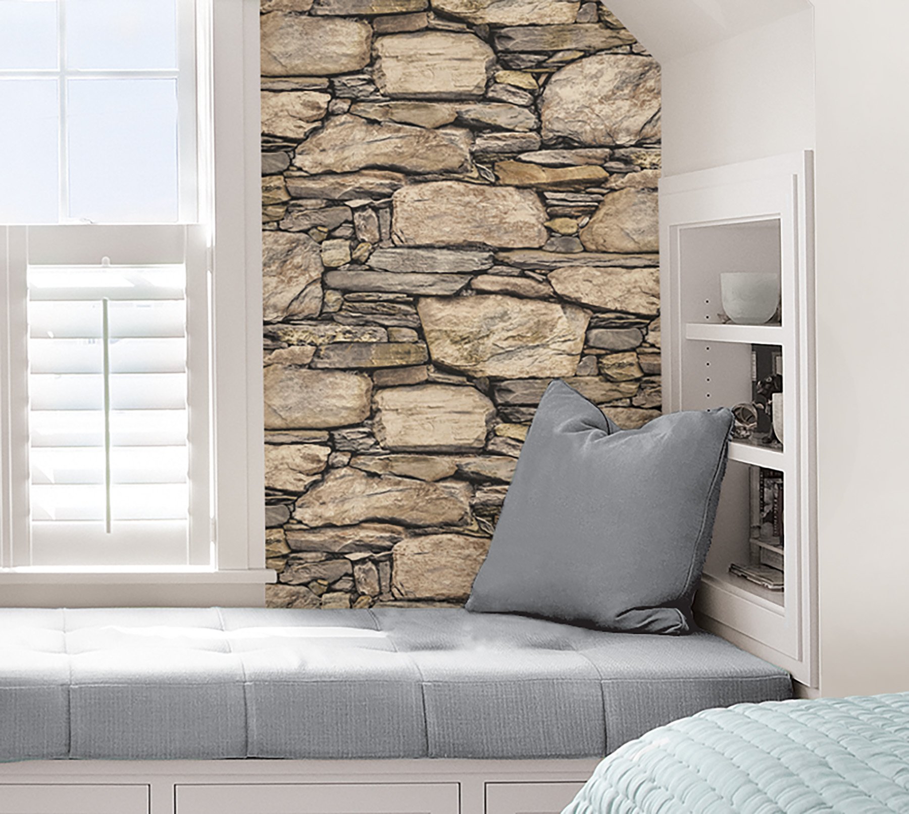 NuWallpaper NU2065 Hadrian Stone Wall Peel & Stick Wallpaper, Brown