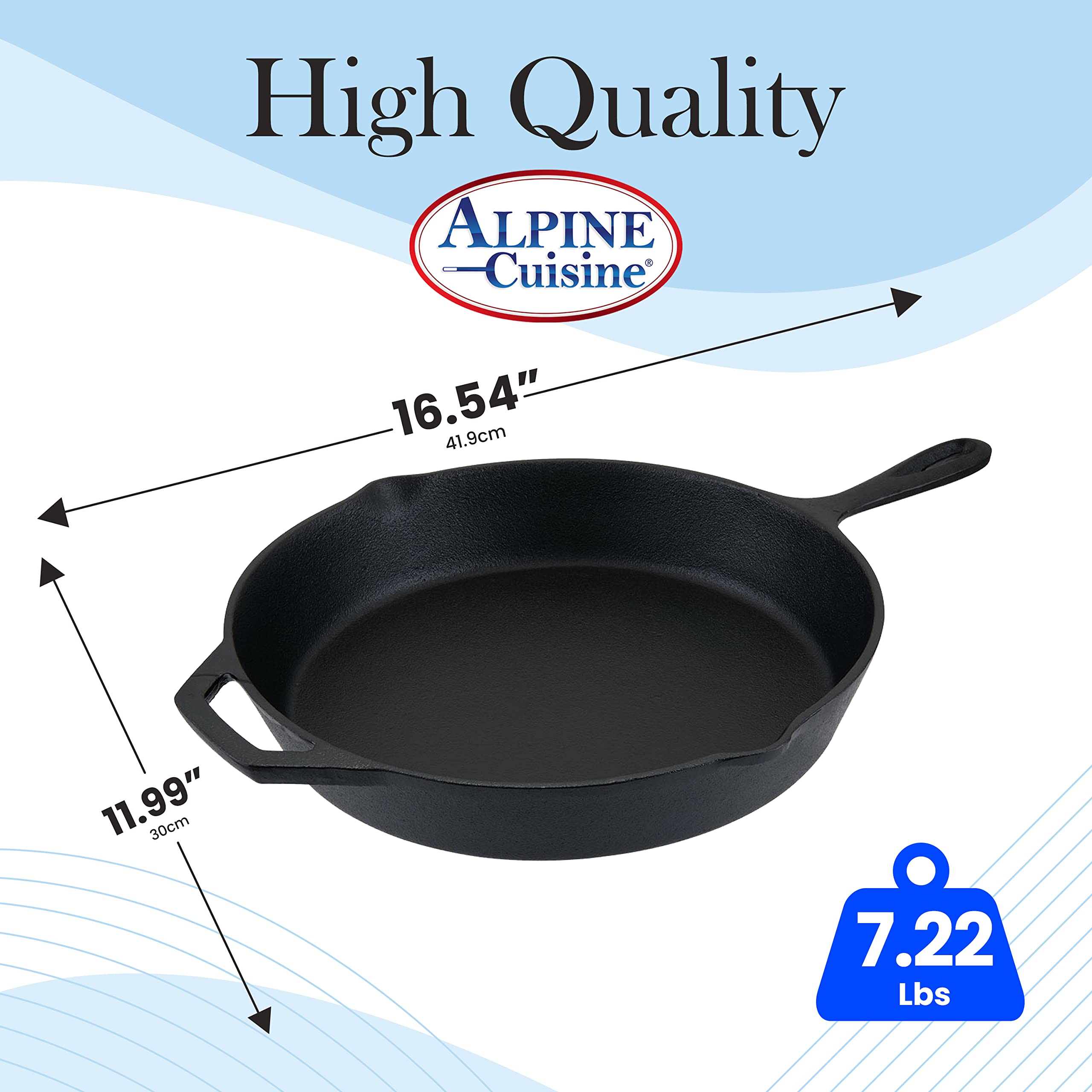 Alpine Cuisine Pre-seasoned Cast Iron Frypan 10-Inch - Black Cast Iron Frypan - Durable, Heavy Duty Cooking Pans - Multipurpose Use Kitchen Pans