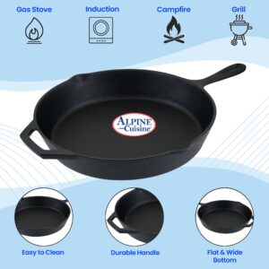 Alpine Cuisine Pre-seasoned Cast Iron Frypan 10-Inch - Black Cast Iron Frypan - Durable, Heavy Duty Cooking Pans - Multipurpose Use Kitchen Pans