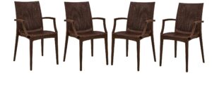 leisuremod hickory weave indoor outdoor patio dining side armchair set of 4 (brown)