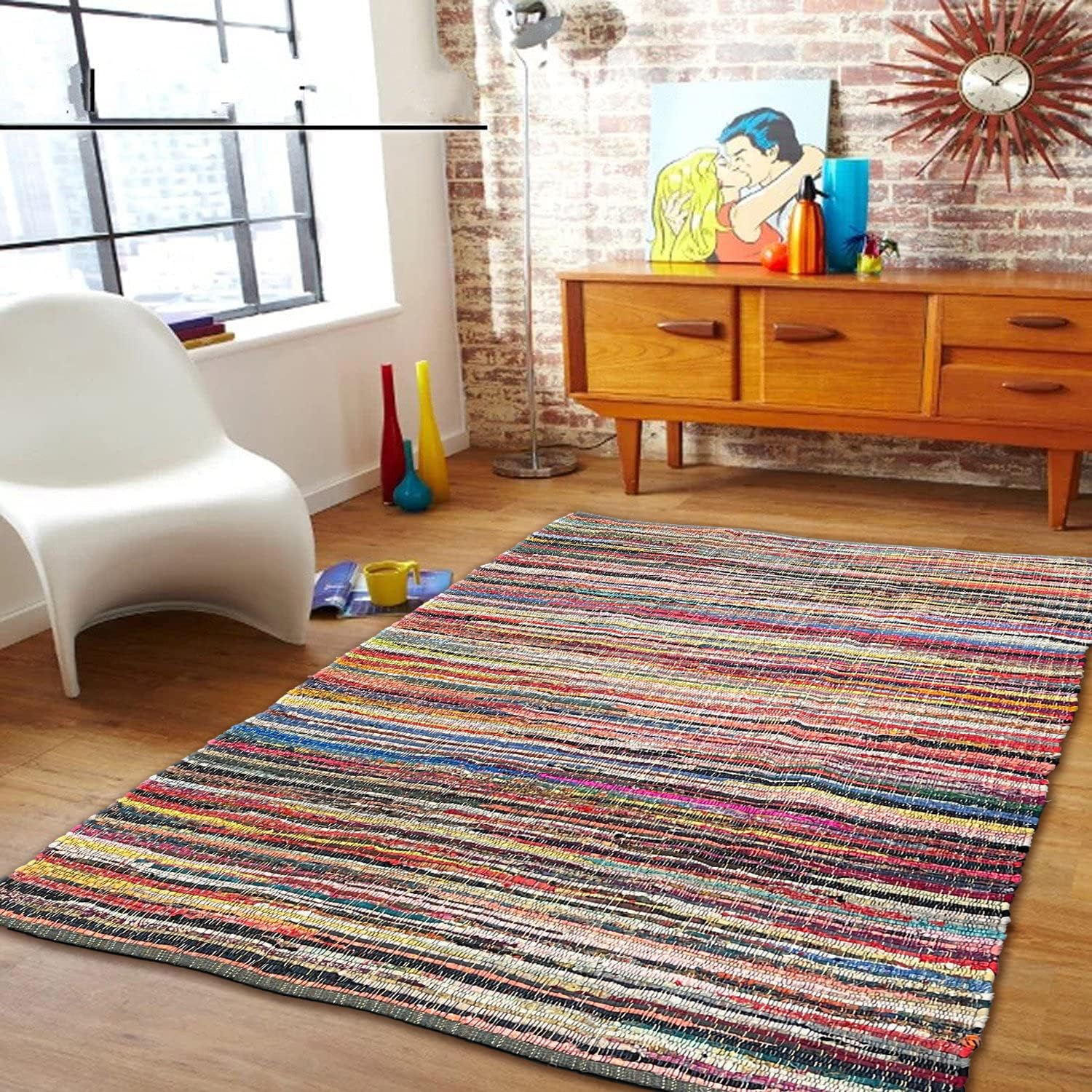 Chardin home - Eco Friendly 100% Recycled Cotton Colorful Chindi Area Rug – 5’x7’, Multi