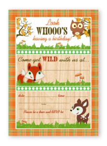 pop parties woodland critters birthday party large invitations - 10 invitations 10 envelopes