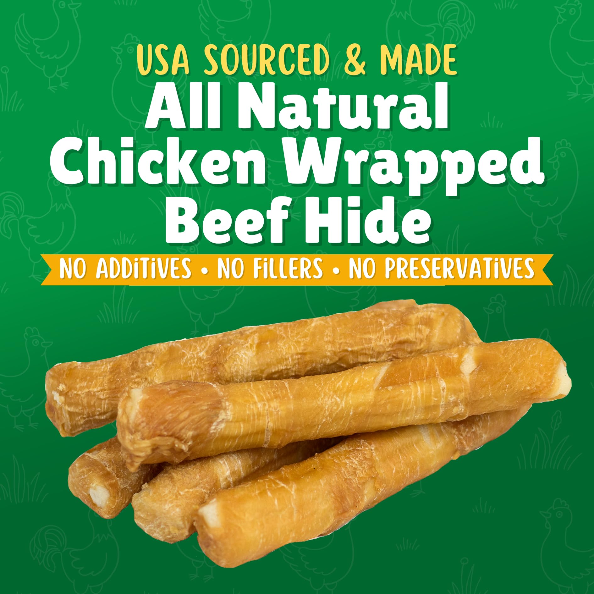 Lucky Premium Treats Chicken Wrapped Dog Treats – USA Made Raw Hide Sticks for Medium Dogs – Long Lasting, Preservative Free Dog Treats – 19 Chews