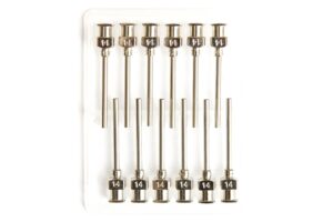 dispense all - 12 pack - 14 gauge 1 inch all metal blunt tipped dispensing needle, stainless steel, luer lock | refill cartridges and transfer viscous liquids oils glycerin distillate epoxy adhesive