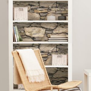 NuWallpaper NU2065 Hadrian Stone Wall Peel & Stick Wallpaper, Brown