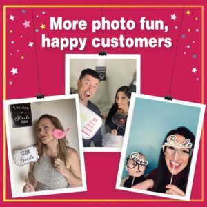 Wedding Photo Booth Props with 8 x 10-Inch Sign, 45 Adhesive Pads, 35 Wooden Sticks - Signs for Wedding Backdrop and Selfie Station