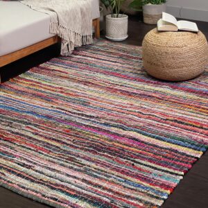 Chardin home - Eco Friendly 100% Recycled Cotton Colorful Chindi Area Rug – 5’x7’, Multi