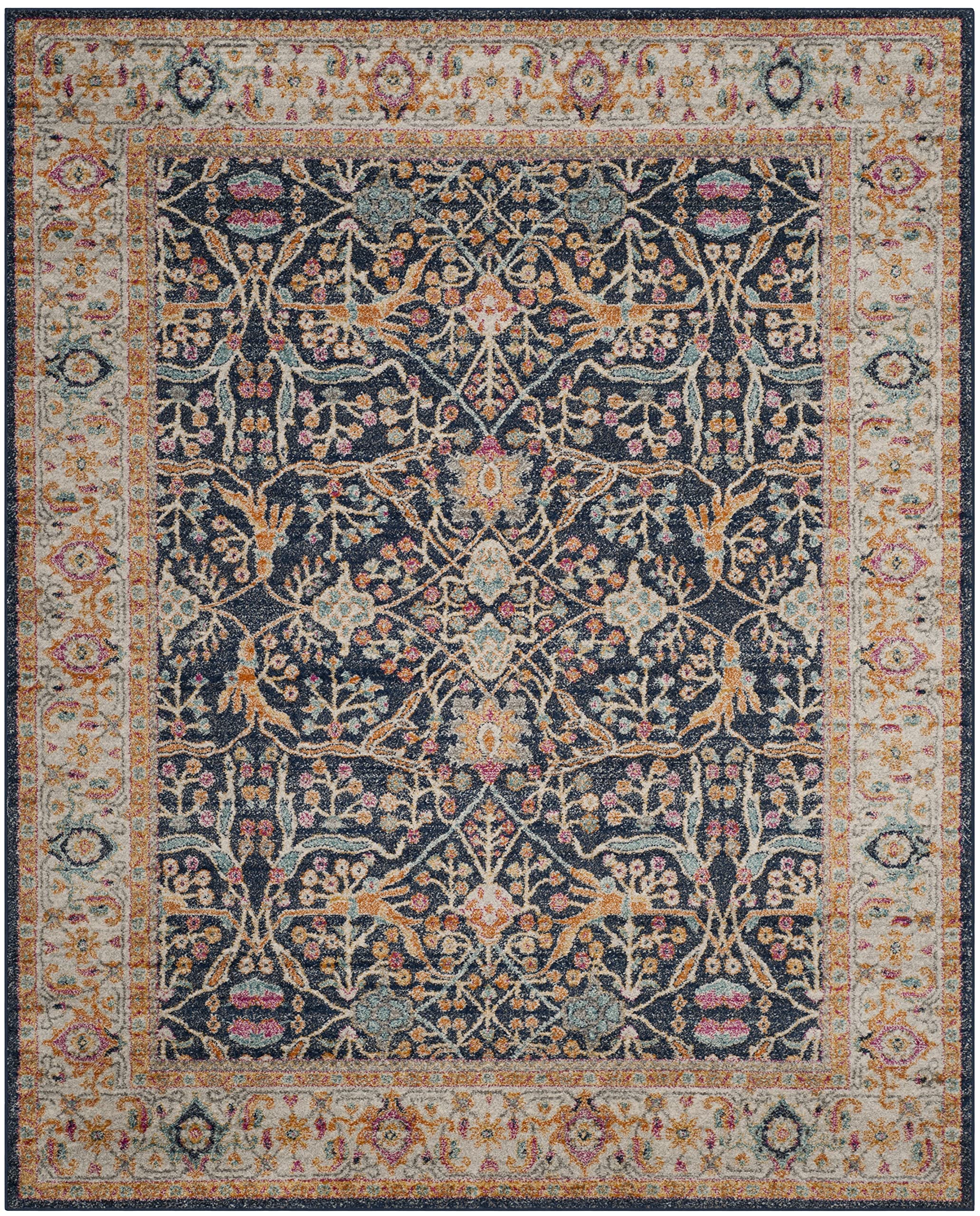 SAFAVIEH Madison Collection 9' x 12' Navy Cream MAD612D Oriental Non-Shedding Living Room Bedroom Dining Home Office Area Rug