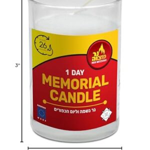 Ner Mitzvah Yahrzeit Memorial Candles - 1 Day Yahrzeit Candle - Yartzeit Candles 24 Hour Yom Kippur Jewish Candles in Glass Tumbler - 3 Pack