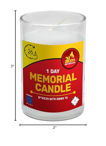 Ner Mitzvah Yahrzeit Memorial Candles - 1 Day Yahrzeit Candle - Yartzeit Candles 24 Hour Yom Kippur Jewish Candles in Glass Tumbler - 3 Pack