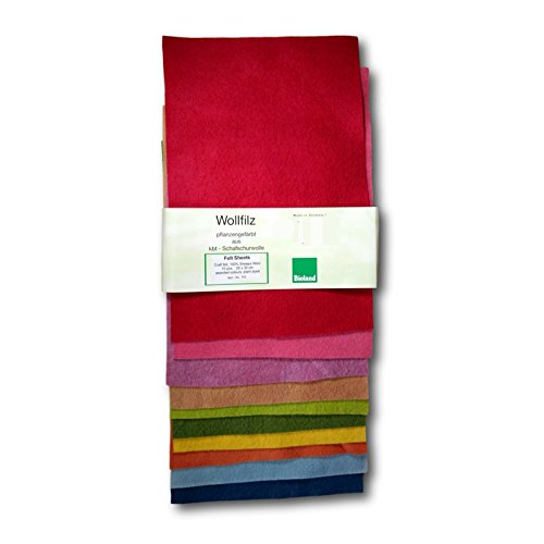 100% Sheeps Wool, Plant Dyed, Bioland Felt Sheets - 10 pcs Assorted Colors 20x30cm (7.8x11.8")