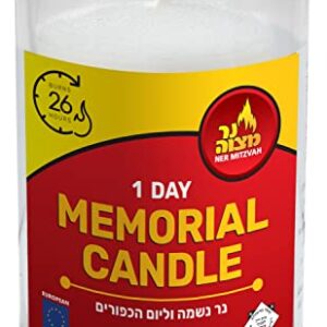 Ner Mitzvah Yahrzeit Memorial Candles - 1 Day Yahrzeit Candle - Yartzeit Candles 24 Hour Yom Kippur Jewish Candles in Glass Tumbler - 3 Pack