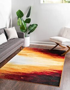 unique loom metro collection contemporary abstract bright warm candle light area rug, 5 ft x 8 ft, orange/yellow