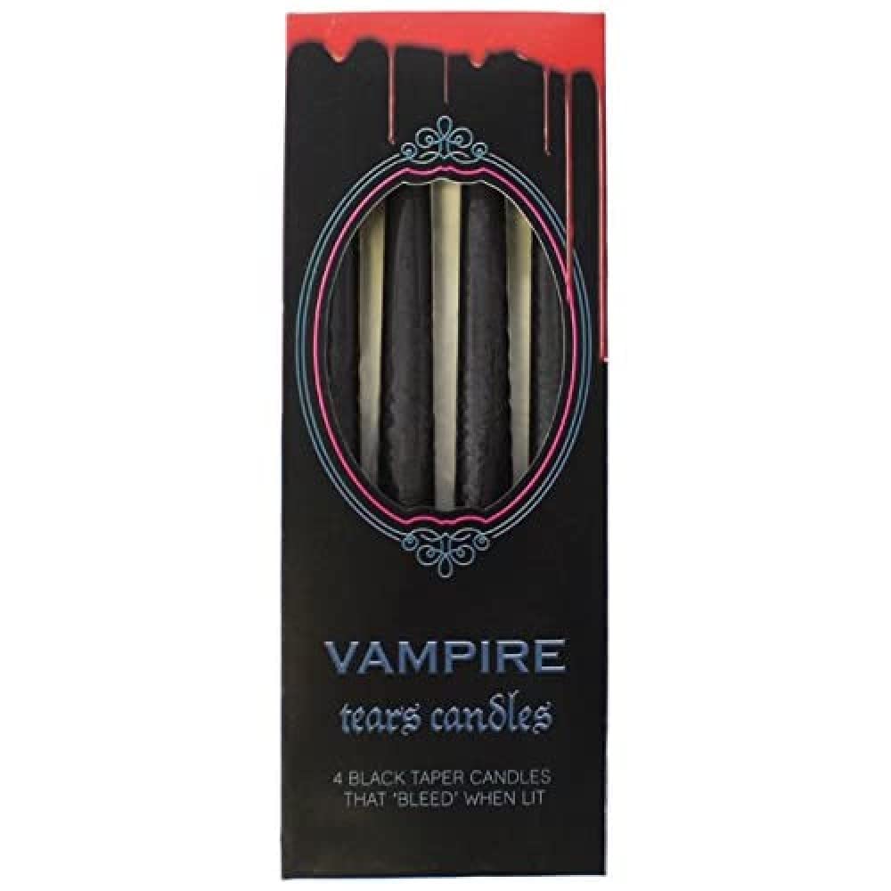 Jones Home &Gift Spooky Black Vampire Tears Candles - 25cm x 2cm (Pack of 4) - Unique & Creepy Ambience Enhancer - Wax Drip Material - Perfect for Halloween Decor