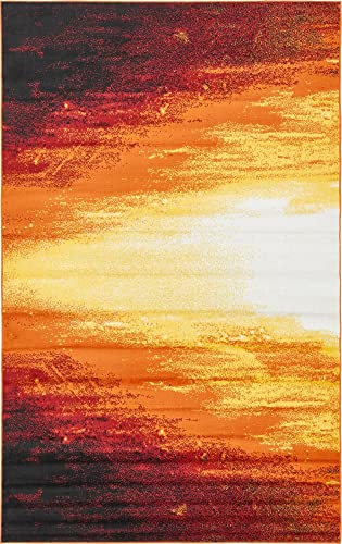 Unique Loom Metro Collection Contemporary Abstract Bright Warm Candle Light Area Rug, 5 ft x 8 ft, Orange/Yellow