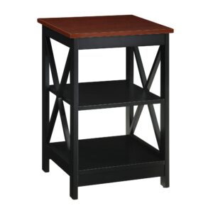 convenience concepts oxford end table with shelves, cherry/black