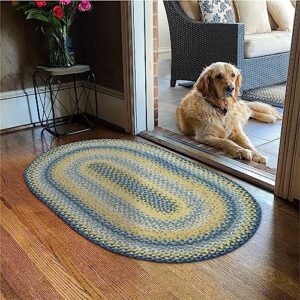 homespice - sunflowers luxury braided rug, perfect as blue yellow bath rug and entryway braided rugs - premium printed fabric, soft, reversible, and flat - oval cotton braided rug, 27x45 inches