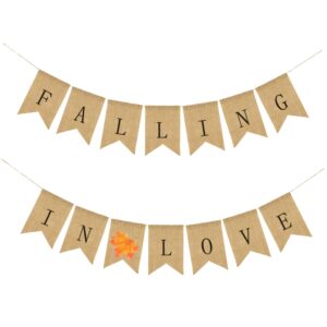 alasida falling in love burlap banner, great for thanksgiving decor, valentines, autumn room decoration, party decor for birthday, wedding, bridal baby shower, anniversary and graduation