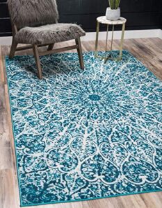 unique loom sofia collection area rug - grace (8' x 10', turquoise/ ivory)