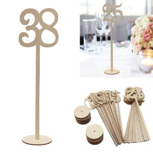 Tinksky 1-40 Wooden Table Numbers with Holder Base for Wedding Home Party Decoration, Pack of 40