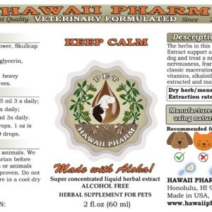 HawaiiPharm Keep Calm, Veterinary Natural Alcohol-Free Liquid Extract, Pet Herbal Supplement 2 oz