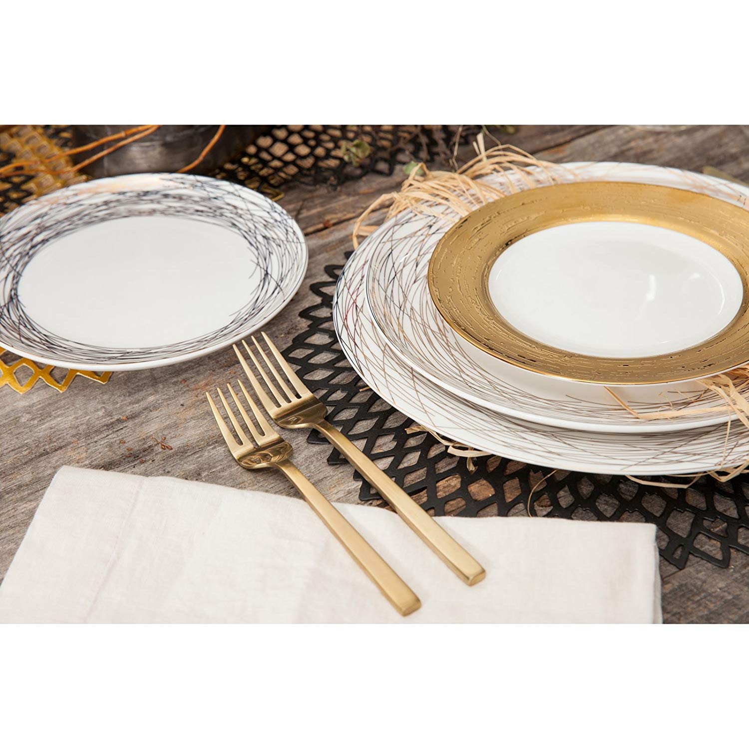 Fortessa Arezzo 20 Piece Place Setting, Brushed Gold