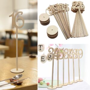 Tinksky 1-40 Wooden Table Numbers with Holder Base for Wedding Home Party Decoration, Pack of 40