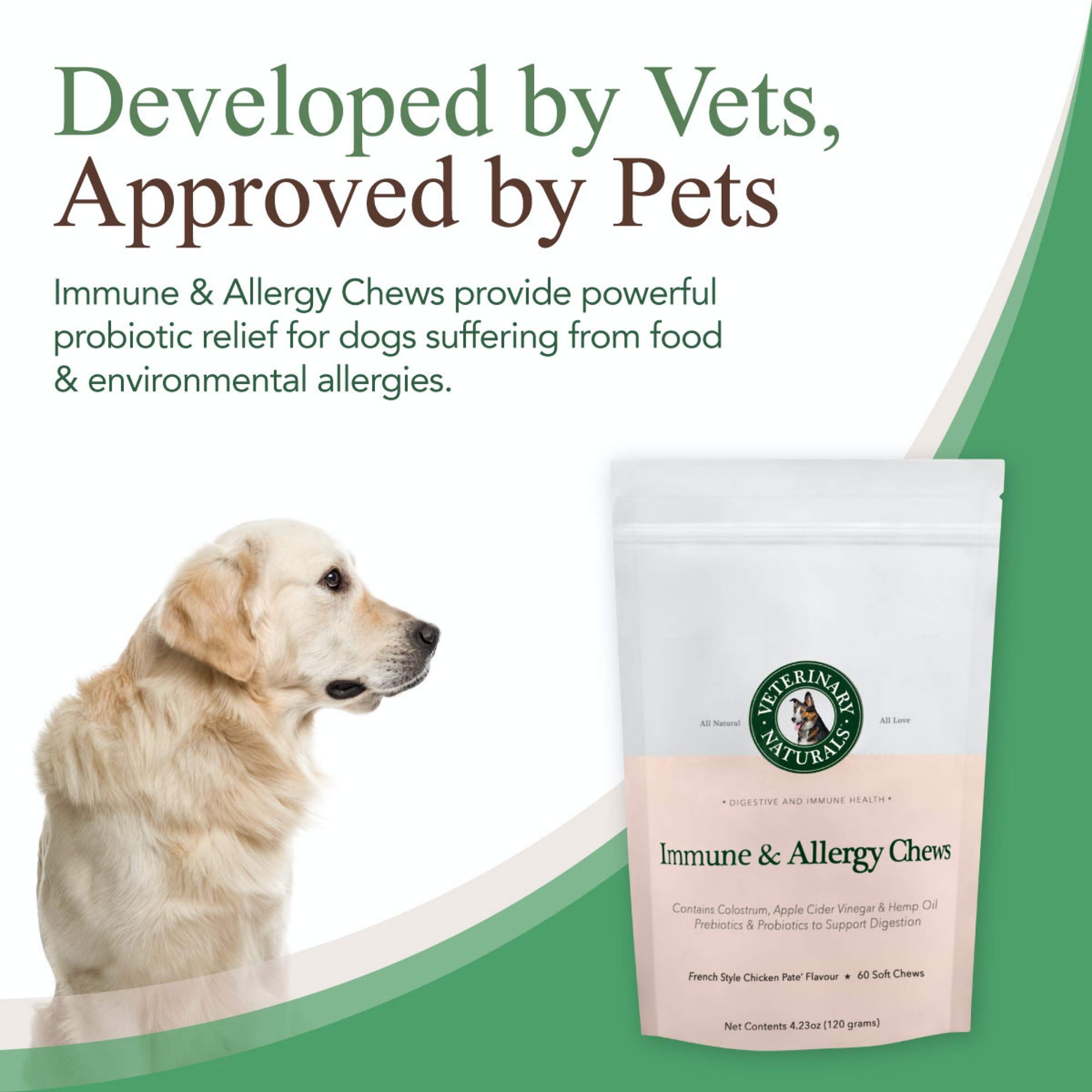 Veterinary Naturals - Immune & Allergy Chews - Probiotic Dog Treats - 60 Soft Chews - Allergy Relief from Food & Environmental Allergies, Help Improve Skin & Coat, Boost Overall Health