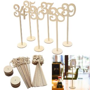 Tinksky 1-40 Wooden Table Numbers with Holder Base for Wedding Home Party Decoration, Pack of 40