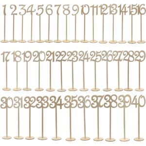 tinksky 1-40 wooden table numbers with holder base for wedding home party decoration, pack of 40