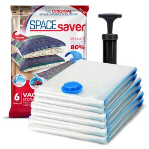 spacesaver vacuum storage bags (variety 6-pk) save 80% clothes storage space - space saver vacuum storage bags for comforters, bedding, clothing - compression seal for closet storage - pump for travel