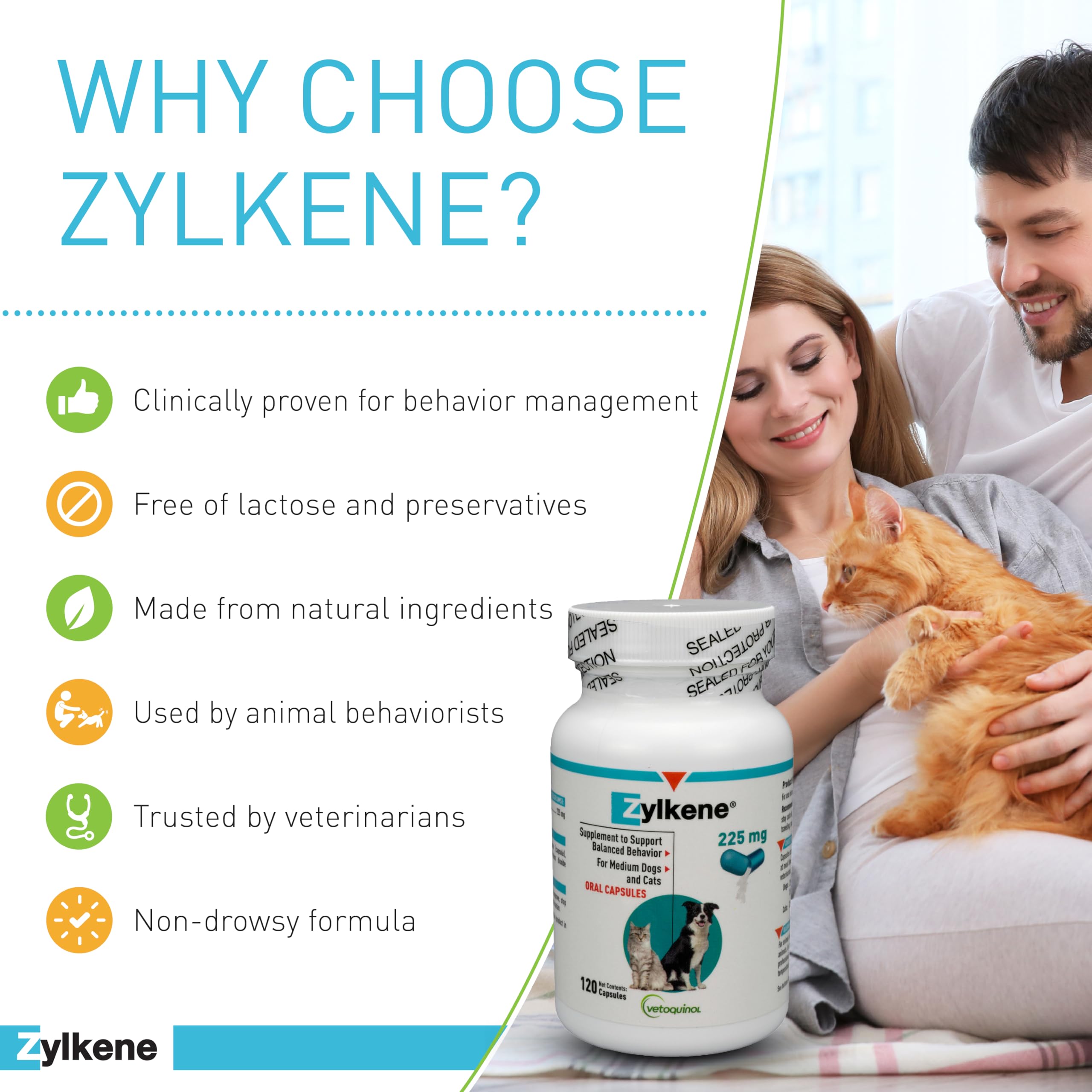 Vetoquinol Zylkene Calming Support Supplement for Medium Dogs 33-65lbs Helps Promote Relaxation and Reduce External Stress Factors, Daily Behavioral Support and Anxiety Relief for Dogs, 225mg