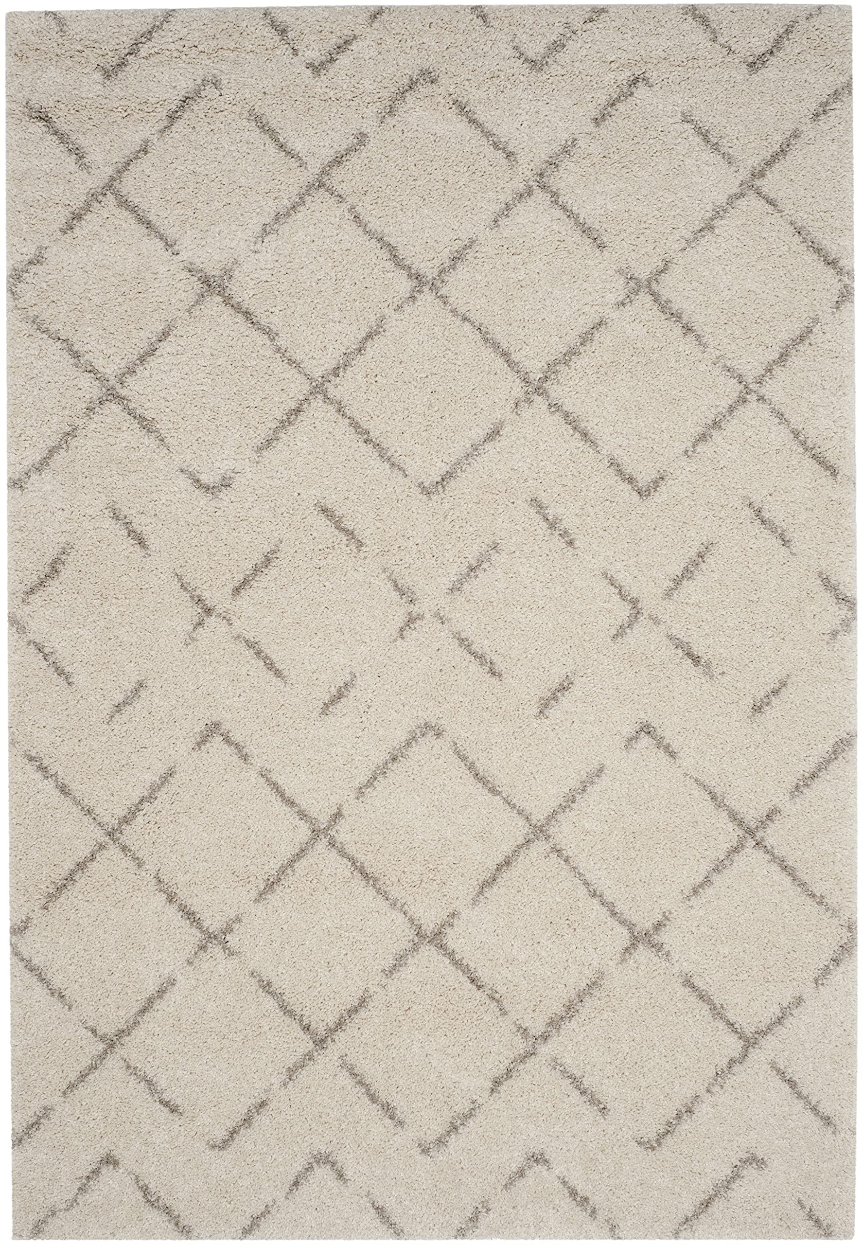 SAFAVIEH Arizona Shag Collection Accent Rug - 4' x 6', Ivory & Beige, Moroccan Design, Non-Shedding & Easy Care, 1.6-inch Thick Ideal for High Traffic Areas in Entryway, Living Room, Bedroom (ASG743A)