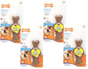 nylabone just for puppies chicken flavored teething chew ring bone, petite size (4 pack)