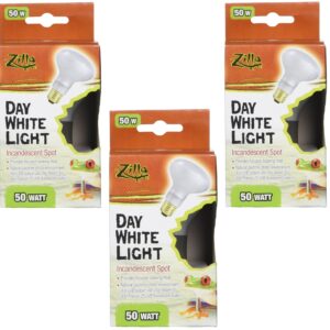 Zilla (3 Pack) Reptile Terrarium Heat Lamps Incandescent Bulb, White Spot, 50W