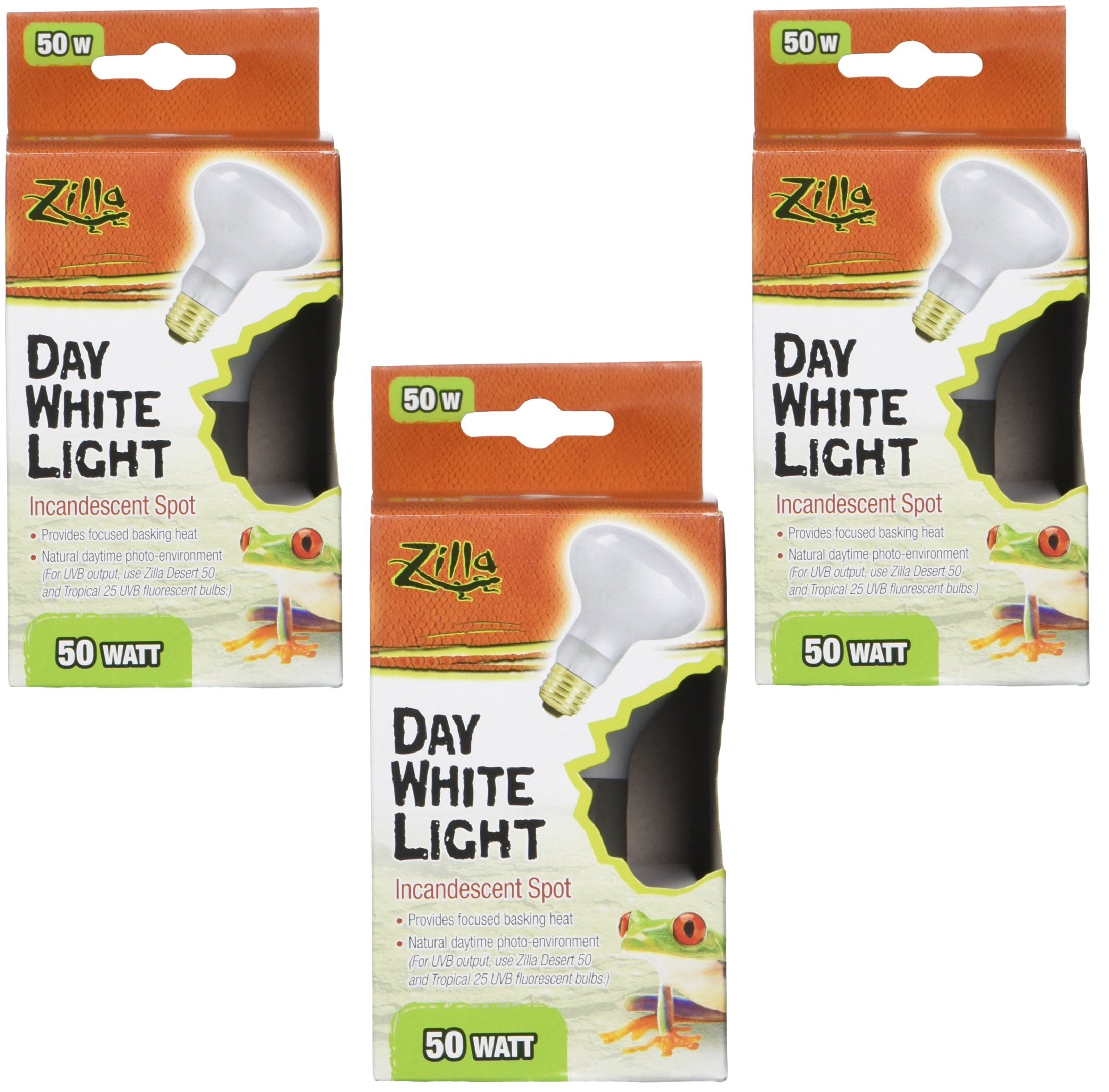 Zilla (3 Pack) Reptile Terrarium Heat Lamps Incandescent Bulb, White Spot, 50W