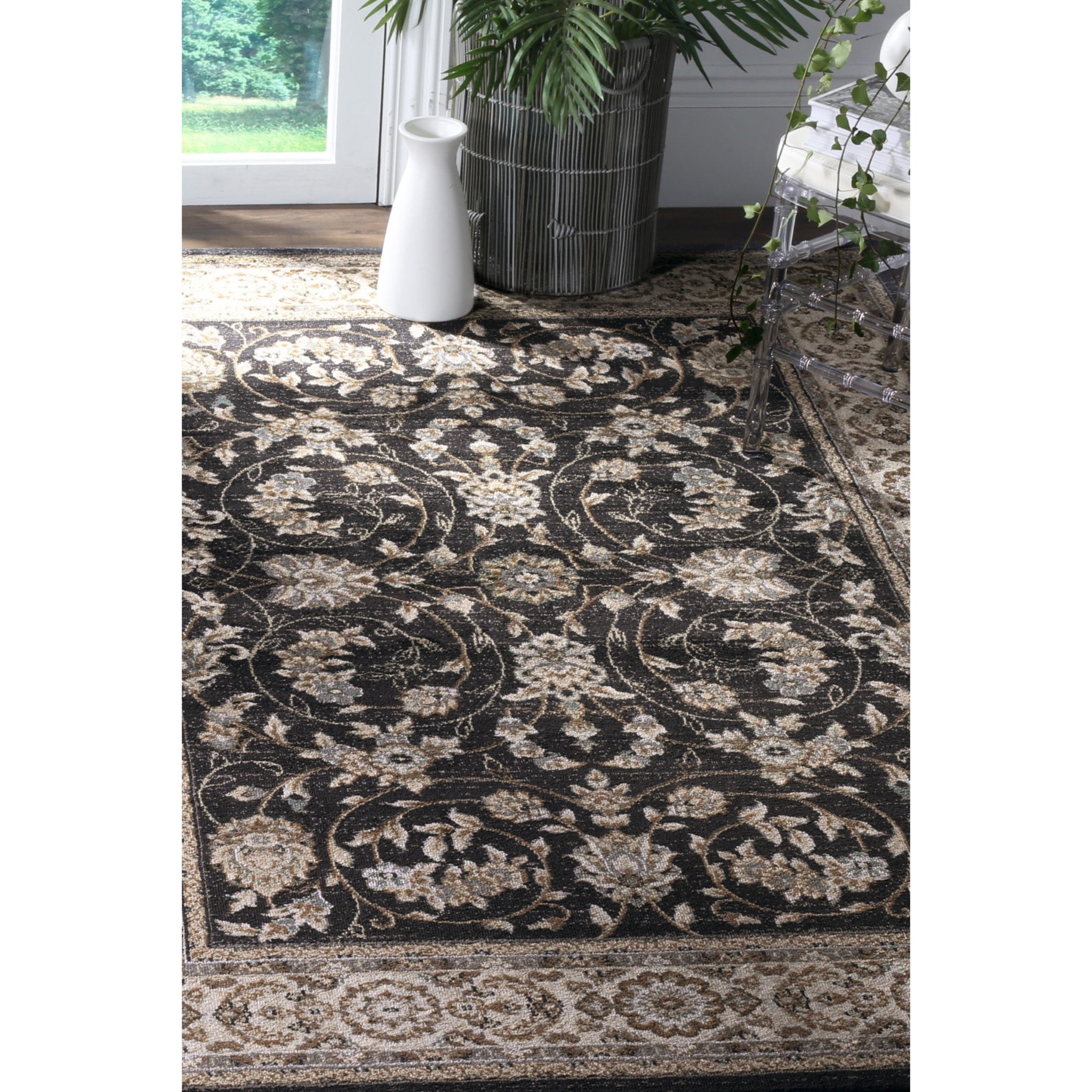 SAFAVIEH Lyndhurst Collection Area Rug - 8' x 10', Grey & Cream, Traditional Oriental Design, Non-Shedding & Easy Care, Ideal for High Traffic Areas in Living Room, Bedroom (LNH340G)