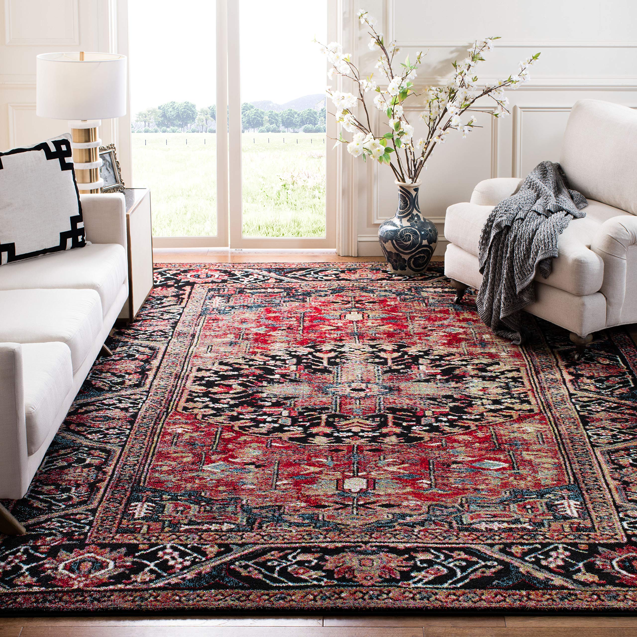 SAFAVIEH Vintage Hamadan Collection Area Rug - 8' x 10', Red & Multi, Oriental Traditional Persian Design, Non-Shedding & Easy Care, Ideal for High Traffic Areas in Living Room, Bedroom (VTH215A)