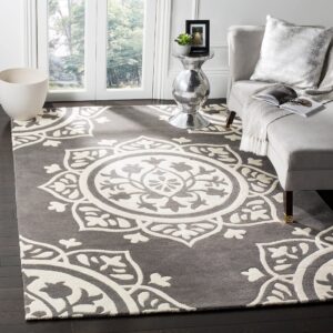 safavieh bella collection 8' x 10' dark grey/ivory bel136c handmade premium wool area rug