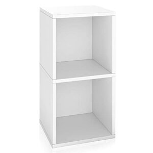 way basics wb-cube-p-bk eco stackable storage cube plus & cubby organizer, white wood grain