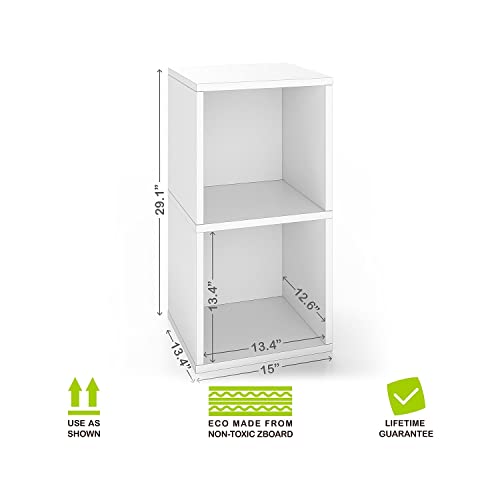 Way Basics WB-CUBE-P-BK Eco Stackable Storage Cube Plus & Cubby Organizer, White Wood Grain