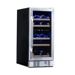 newair 15" built-in or freestanding 29 bottle dual temperature zone wine fridge, quiet operation wine cooler with beech wood shelves, stainless steel wine cellar for red, white, and sparkling wine