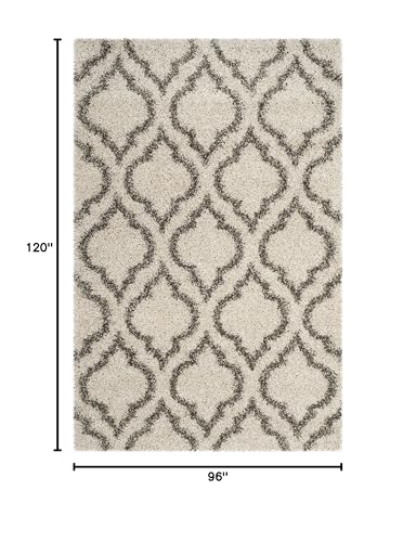 SAFAVIEH Hudson Shag Collection Area Rug - 8' x 10', Ivory & Grey, Moroccan Design, Non-Shedding & Easy Care, 2-inch Thick Ideal for High Traffic Areas in Living Room, Bedroom (SGH284A)